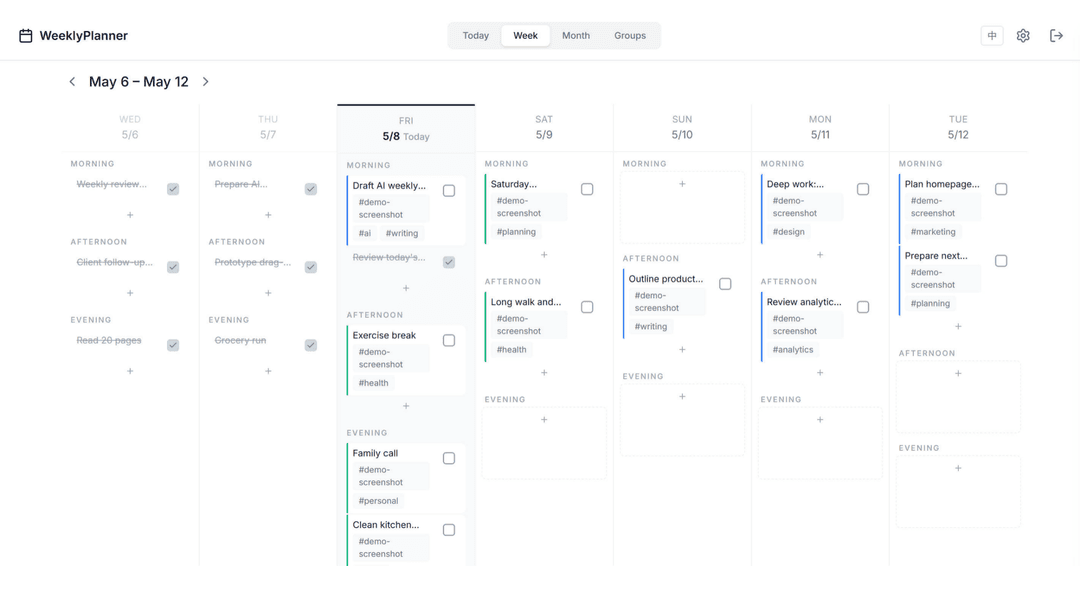 Weekly Planner Online - Visual Weekly Planner with AI & Drag-and-Drop